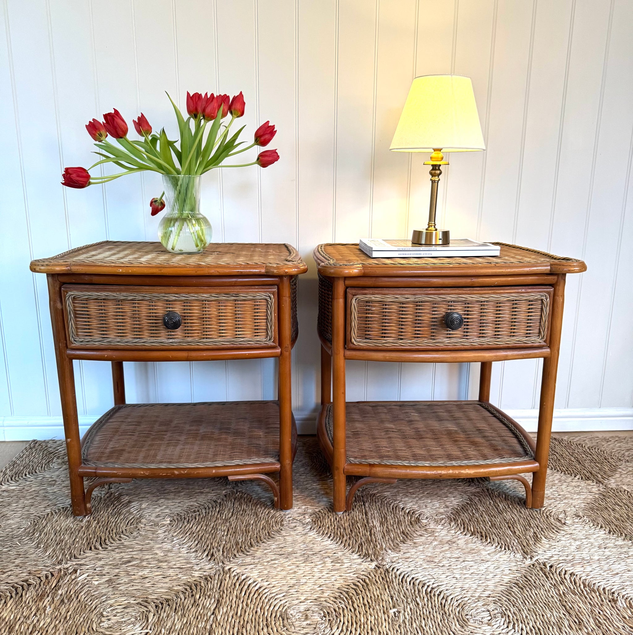 Vintage wicker bedside table store